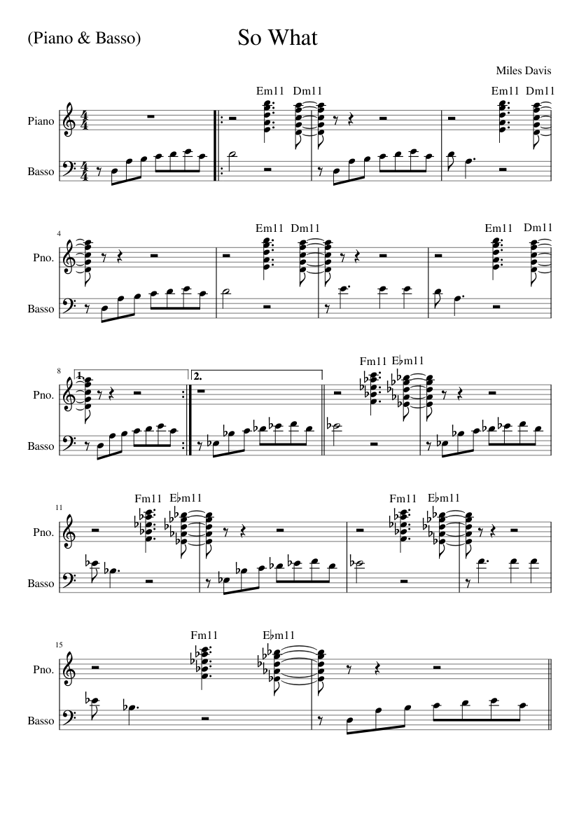 So What (piano & bass) Sheet Music with Chords for Piano, Bass guitar ...
