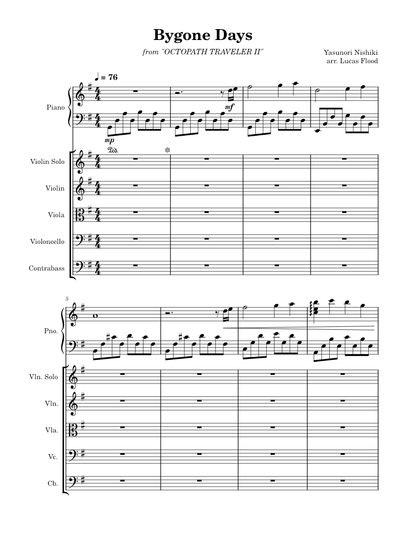 Bygone Days – Yasunori Nishiki (OCTOPATH TRAVELER II) Sheet Music for ...