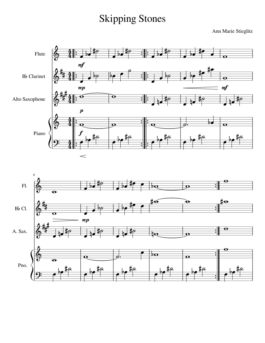 Skipping Stones Sheet music for Piano, Flute, Clarinet (In B Flat ...