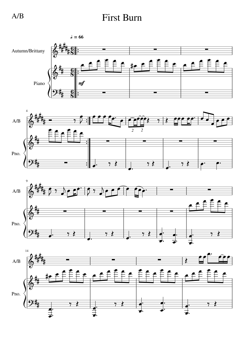 First Burn A B Sheet Music for Piano, Saxophone alto (Solo) | MuseScore.com