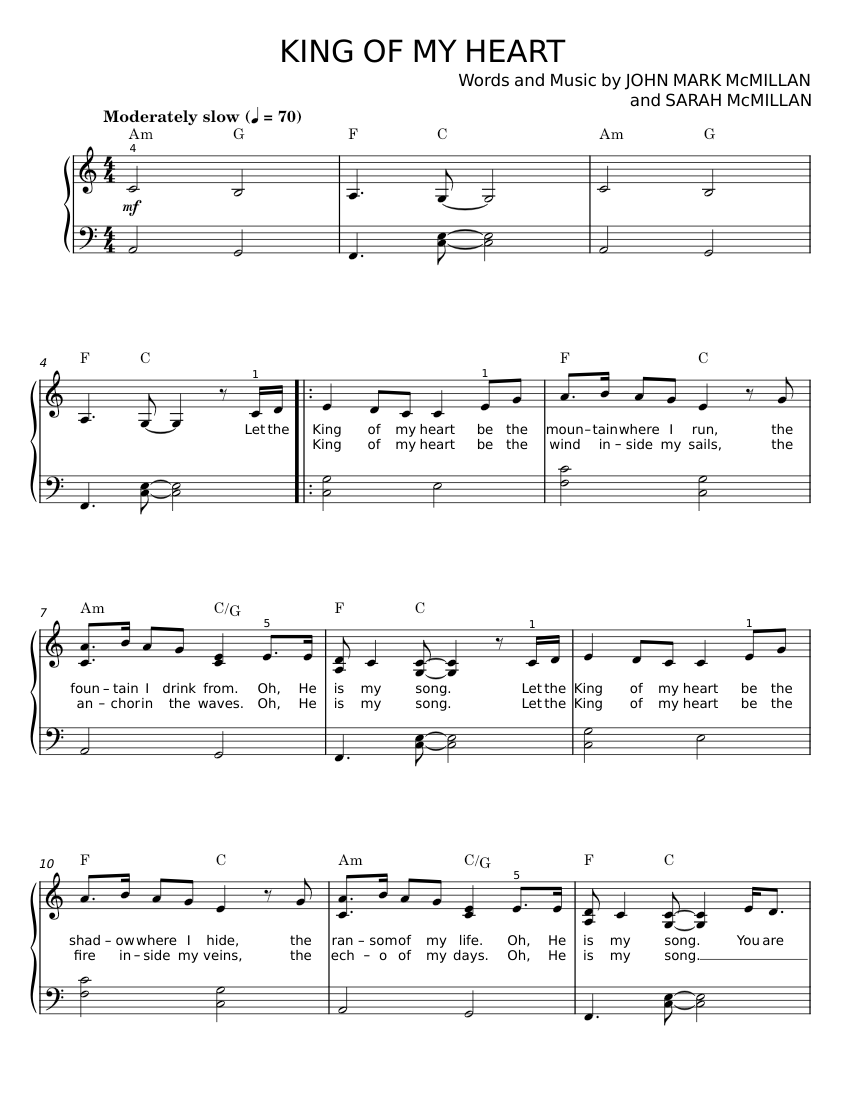 King of my heart - John Mark McMillan Sheet Music with Chords for Piano ...