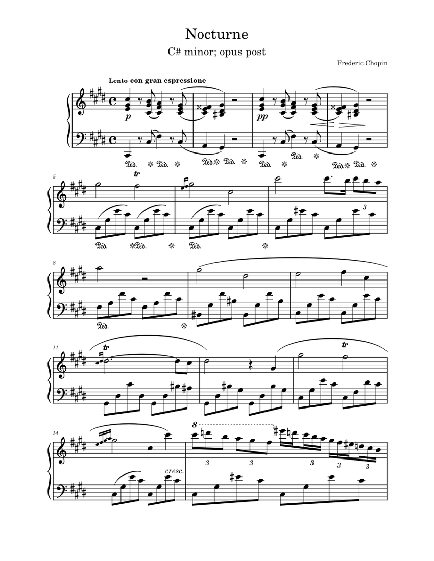 Nocturne cis-Moll / C sharp minor Opus post – Frédéric Chopin Nocturne ...