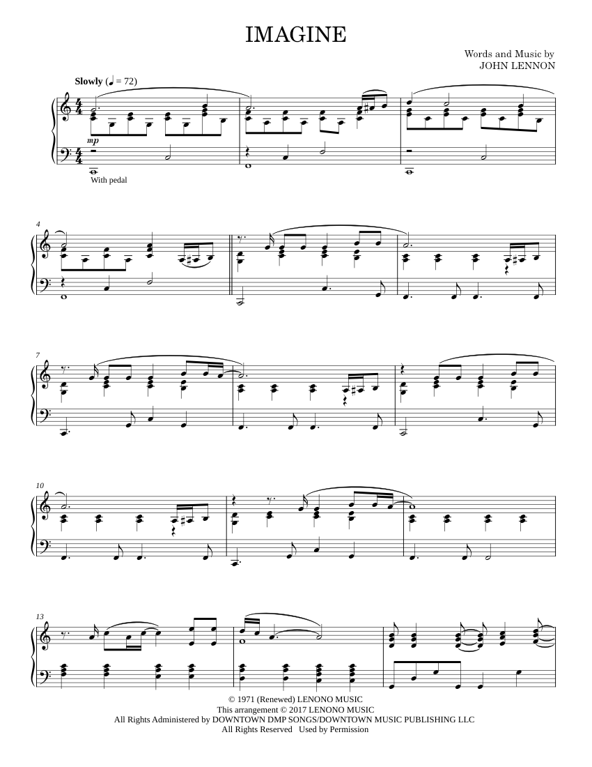 Play Official version of Imagine Sheet Music by John Lennon for Piano ...