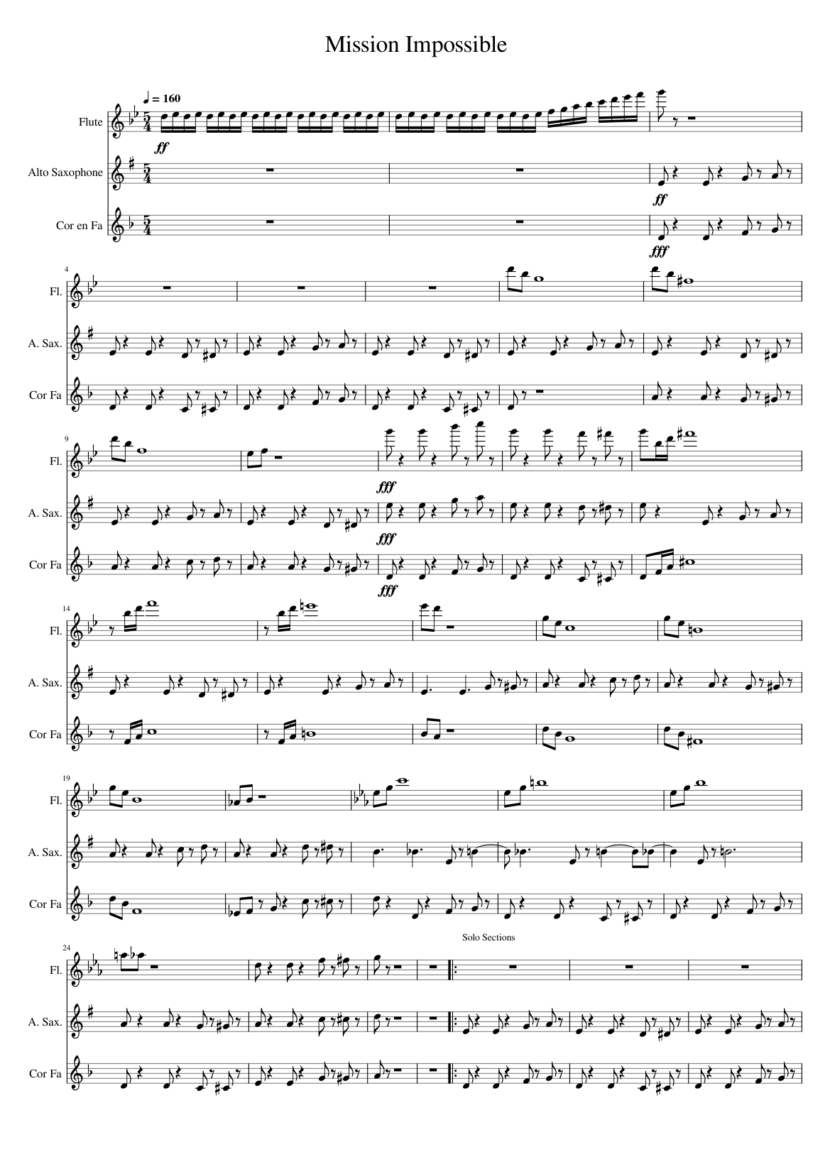Mission Impossible Sheet music for Flute, Saxophone alto, French horn ...
