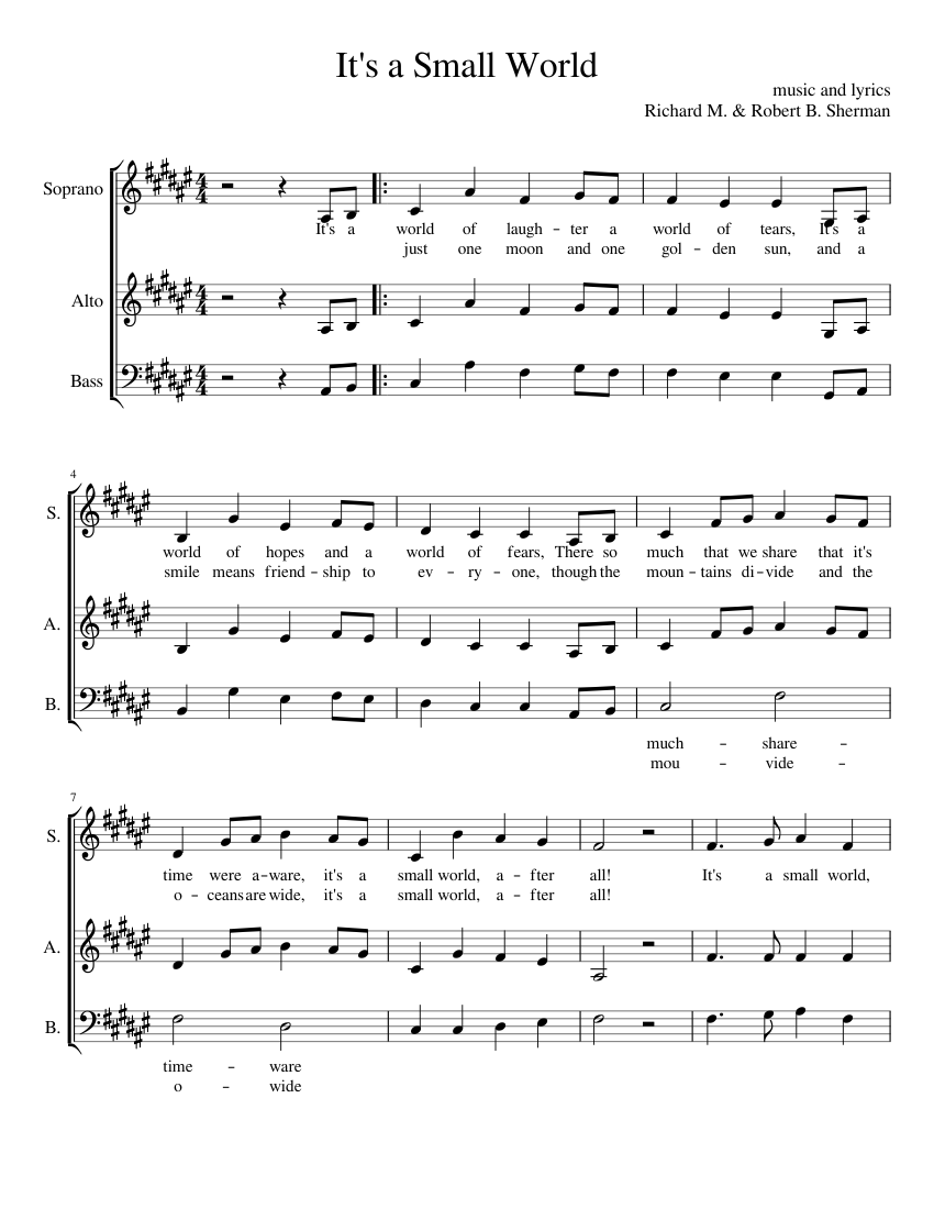 It's a Small World - Richard M. Sherman and Robert B. Sherman Sheet ...