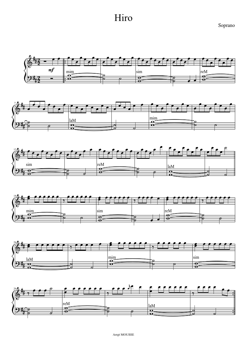 Hiro - Soprano Sheet music for Piano (Solo) Easy | Musescore.com