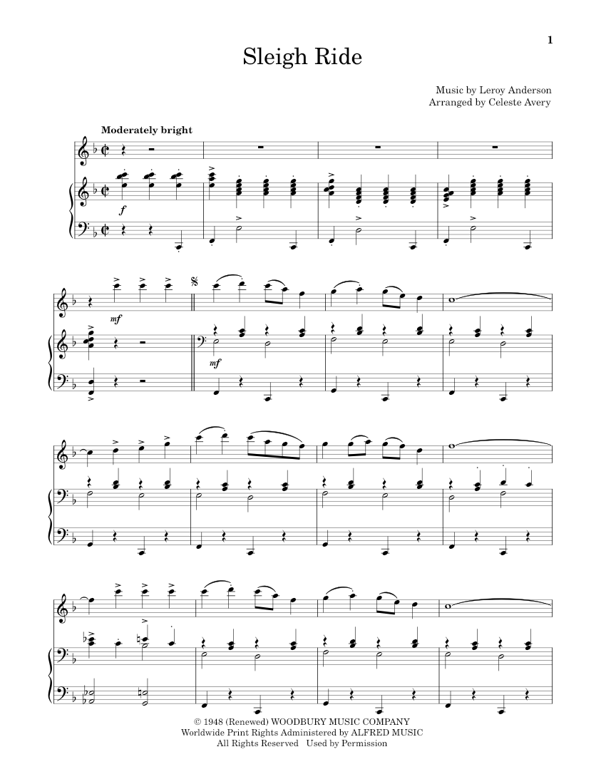 Play Official version of Sleigh Ride Sheet Music by Leroy Anderson for ...