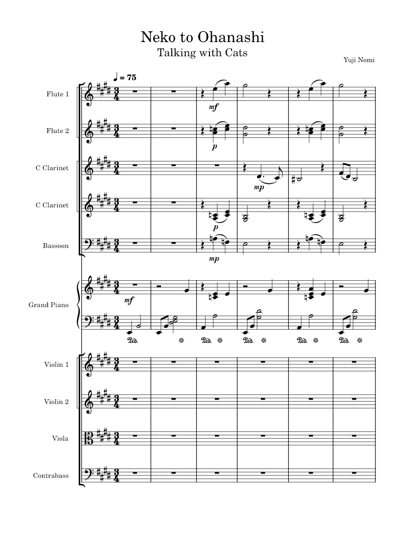 Neko to Ohanashi (Talking With Cats) – Yuji Nomi Sheet music for Piano ...