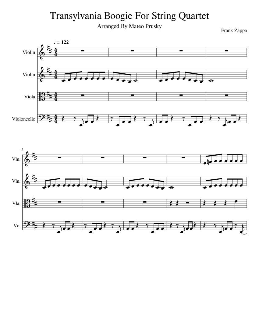 Transylvania Boogie For String Quartet Sheet music for Violin, Viola ...