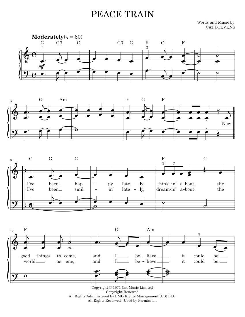 Play Official version of Peace train Sheet Music by Cat Stevens for ...