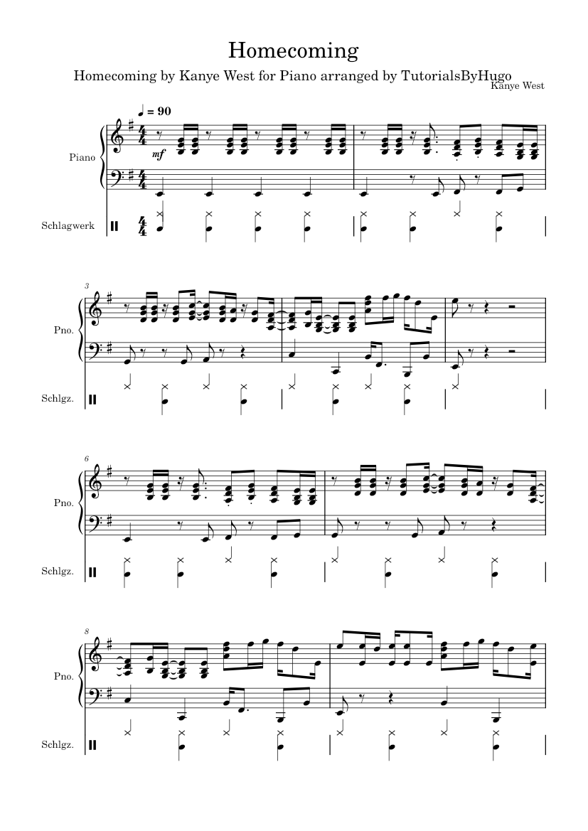 Homecoming – Kanye West Sheet music for Piano, Drum group (Solo) | Musescore.com