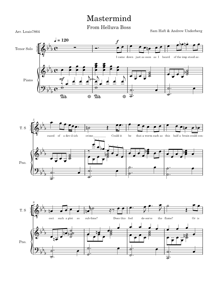 Mastermind - Helluva Boss Sheet Music for Piano, Bass guitar ...