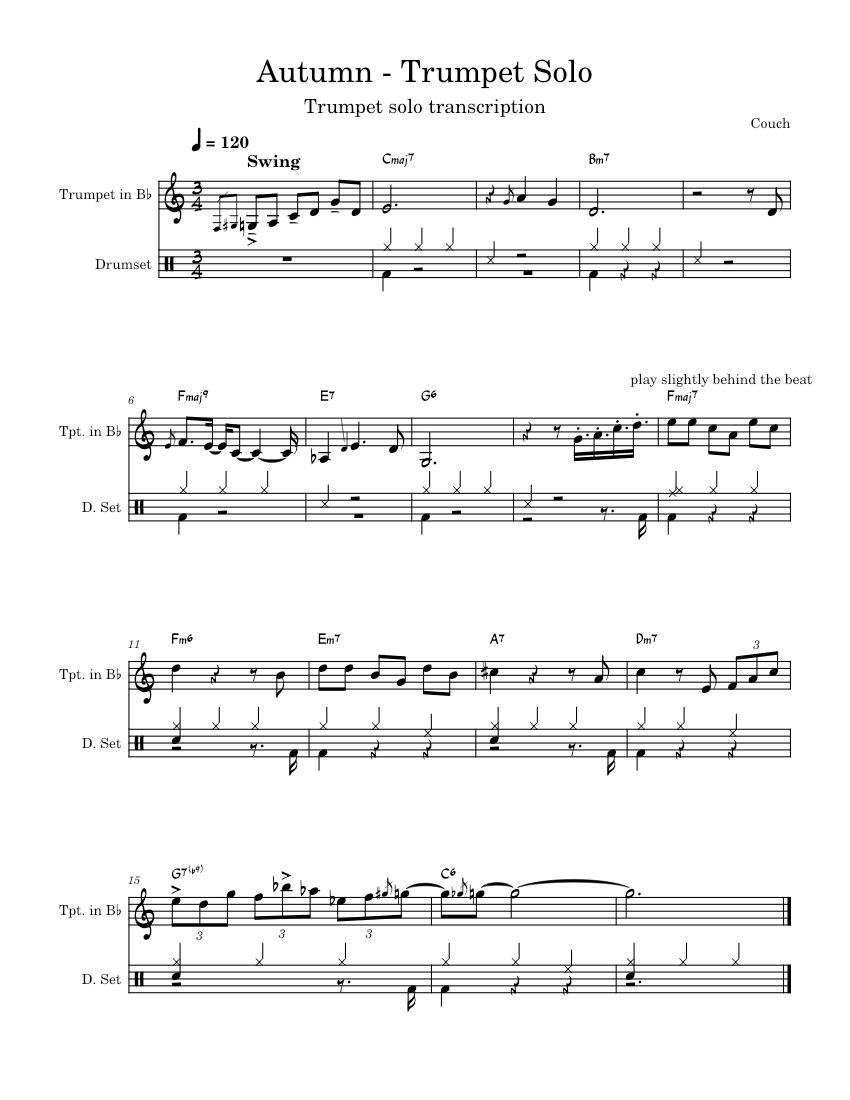 Autumn – Couch (Trumpet Solo) Sheet Music with Chords for Drum group ...