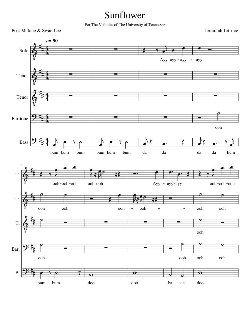 Sunflower Sheet music for Tenor, Bass voice, Baritone (Choral ...