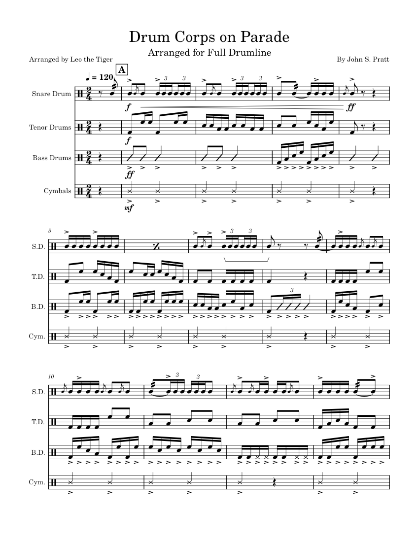 Drum Corps on Parade (Arranged for Full Drumline) Sheet music for Tuba, Synthesizer, Trumpet ...
