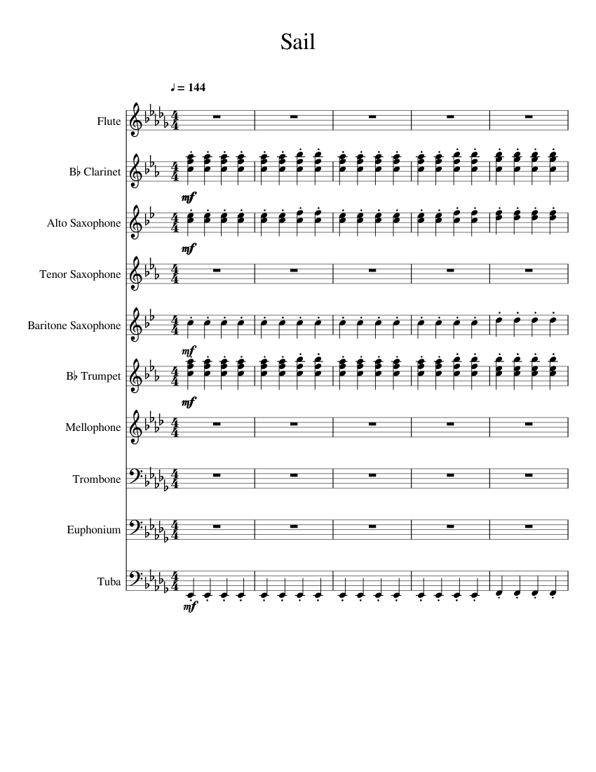 Sail Sheet music for Trumpet (In B Flat), Trombone, Flute, Clarinet (In ...