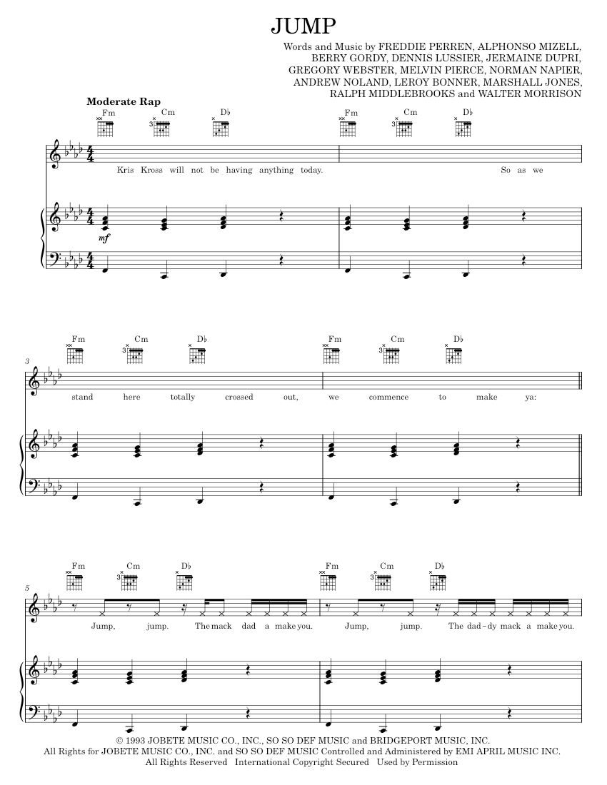 Play Official version of Jump Sheet Music by Kriss Kross Amsterdam for ...