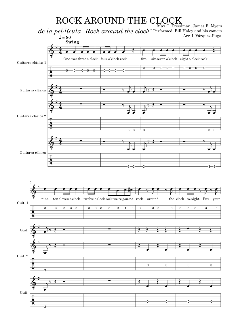 Rock around the clock – Bill Haley & His Comets Sheet Music for Guitar ...