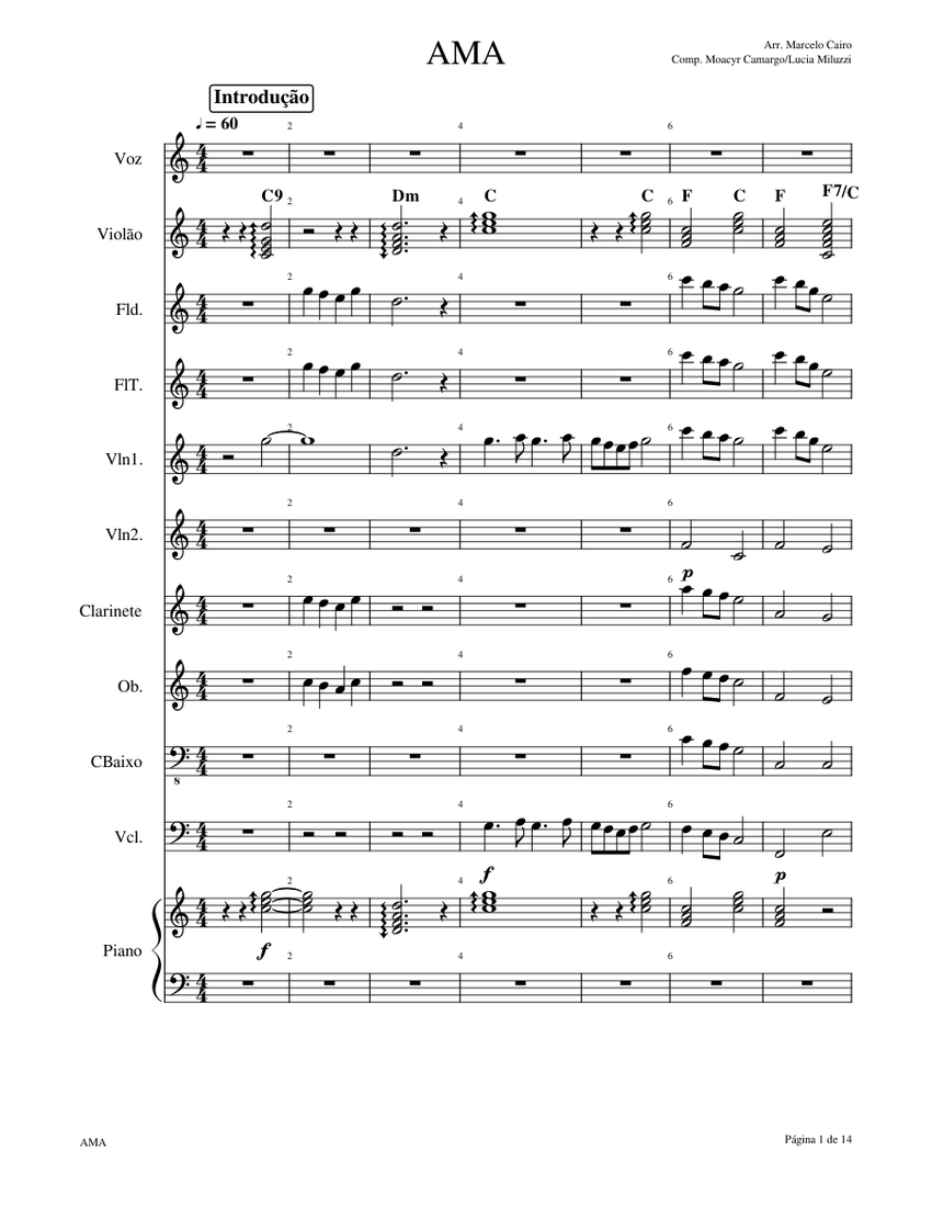 Ama Moacyr Camargo - v1 Sheet music for Piano, Vocals, Flute, Oboe ...