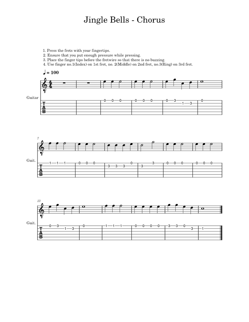 Jingle Bells – James Pierpont -Chorus Sheet music for Guitar (Solo) | Musescore.com