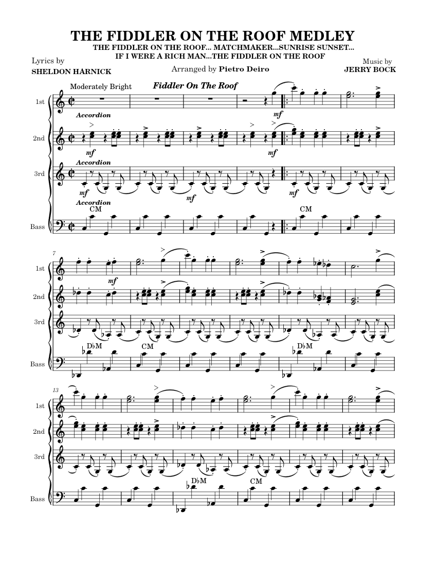 THE FIDDLER ON THE ROOF MEDLEY – JERRY BOCK Sheet music for Accordion ...