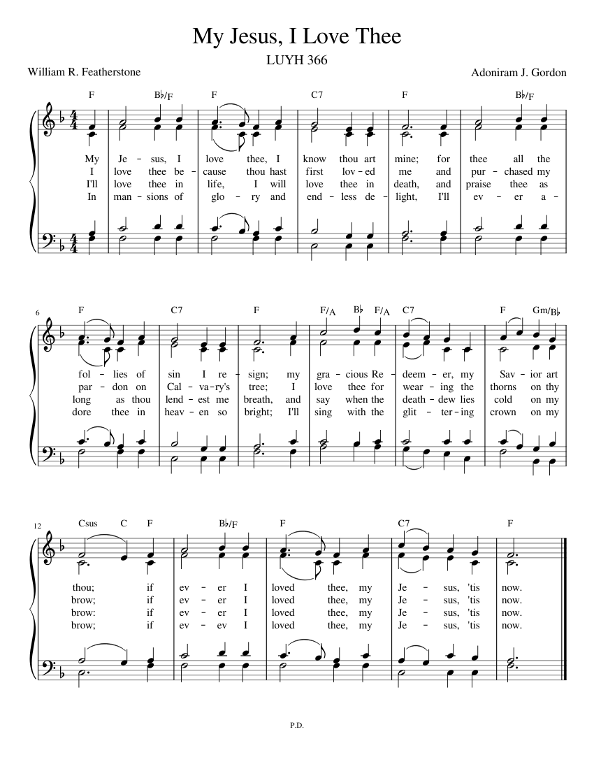 My Jesus, I Love Thee (LUYH 366) Sheet music for Piano (Church Choir ...