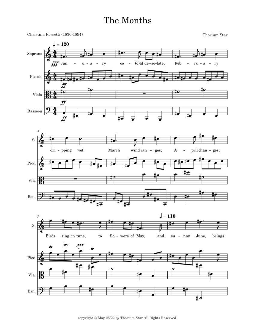 The Months Sheet music for Soprano, Flute piccolo, Bassoon, Viola ...