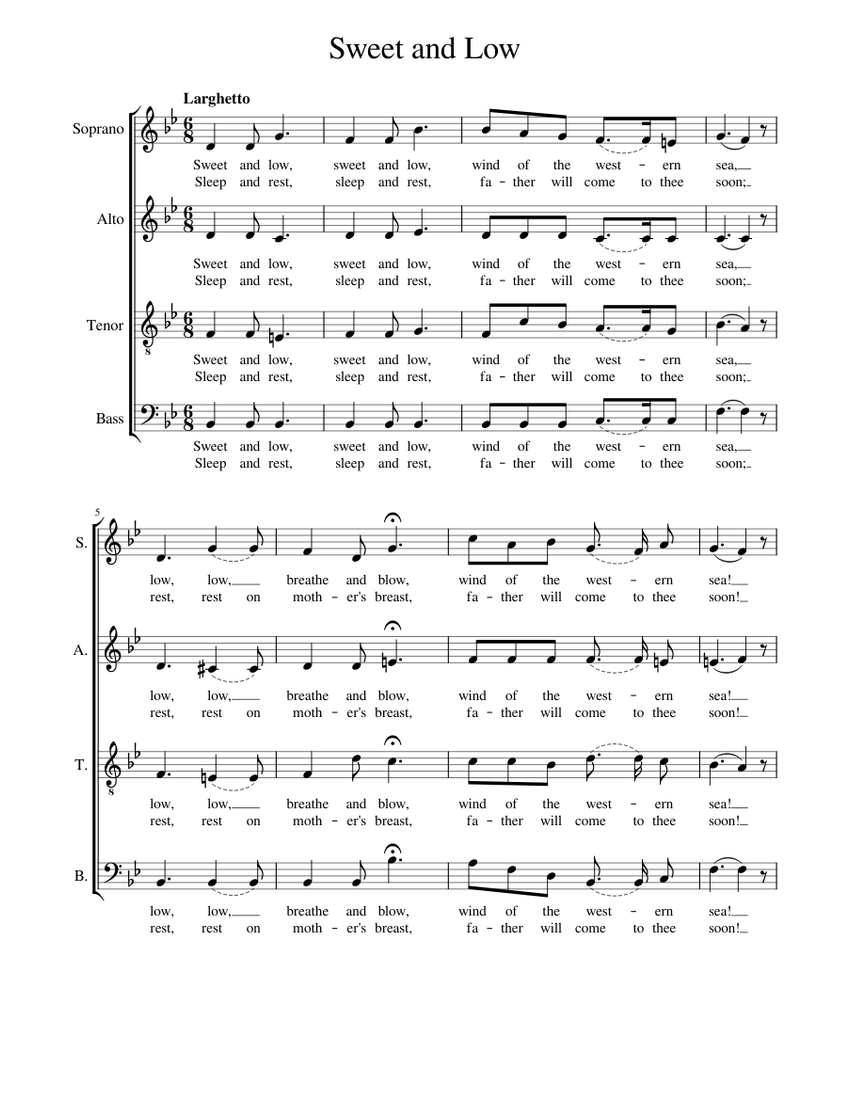 Sweet and Low Sheet music for Soprano, Alto, Tenor, Bass voice (Choral ...