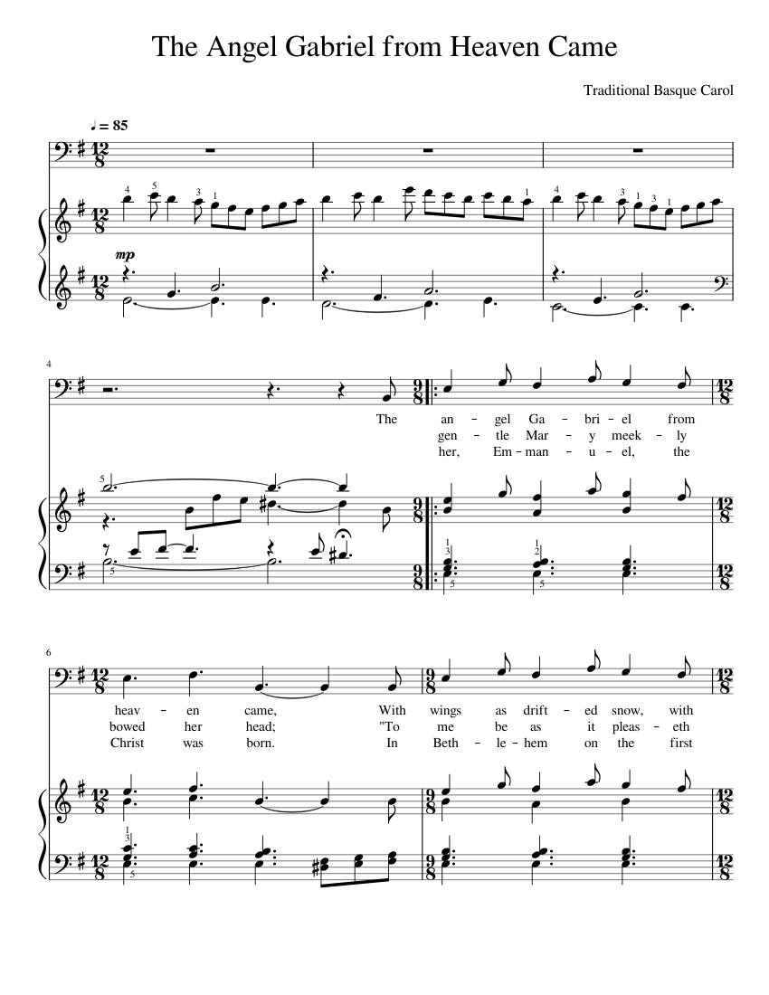 The Angel Gabriel from Heaven Came Sheet music for Piano, Vocals (Piano ...