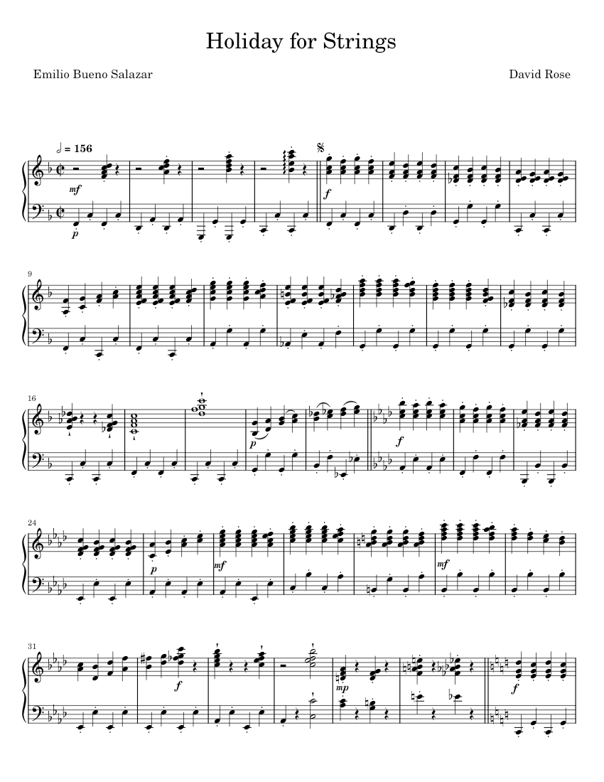 Holiday for strings - David Rose Sheet music for Piano (Solo ...