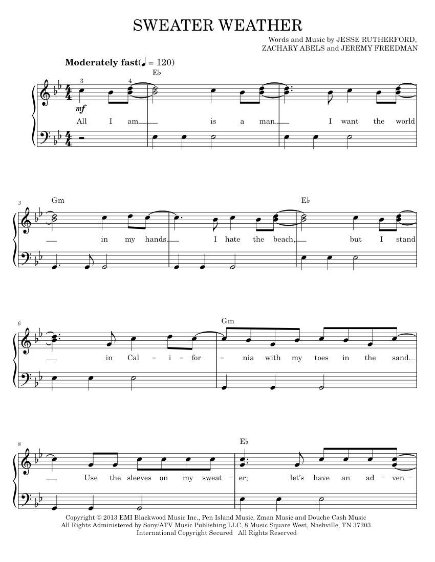 Play Official version of Sweater weather Sheet Music by The ...