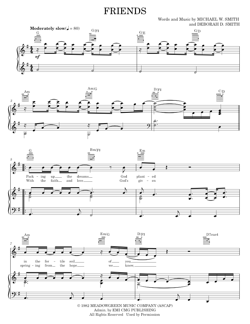 friends Sheet music for Piano, Vocals by Michael W. Smith Official ...
