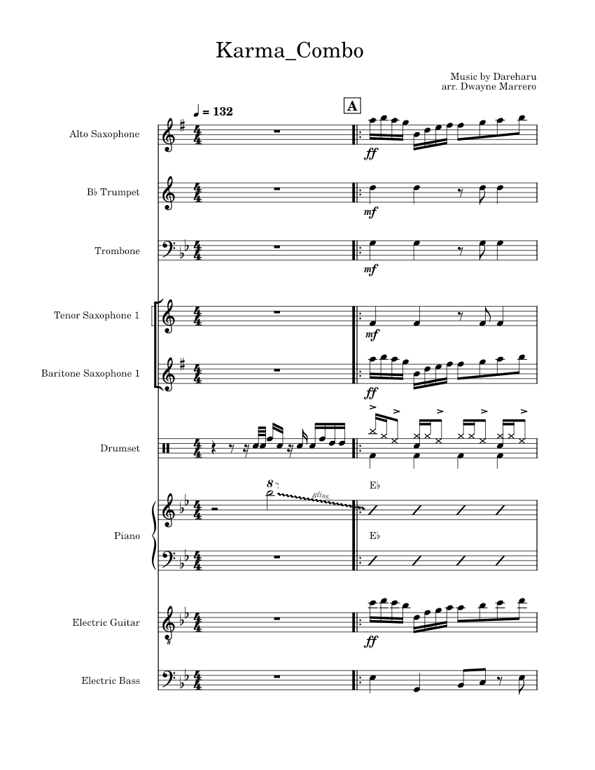 Karma - Dareharu (combo) Sheet music for Piano, Trombone, Saxophone ...