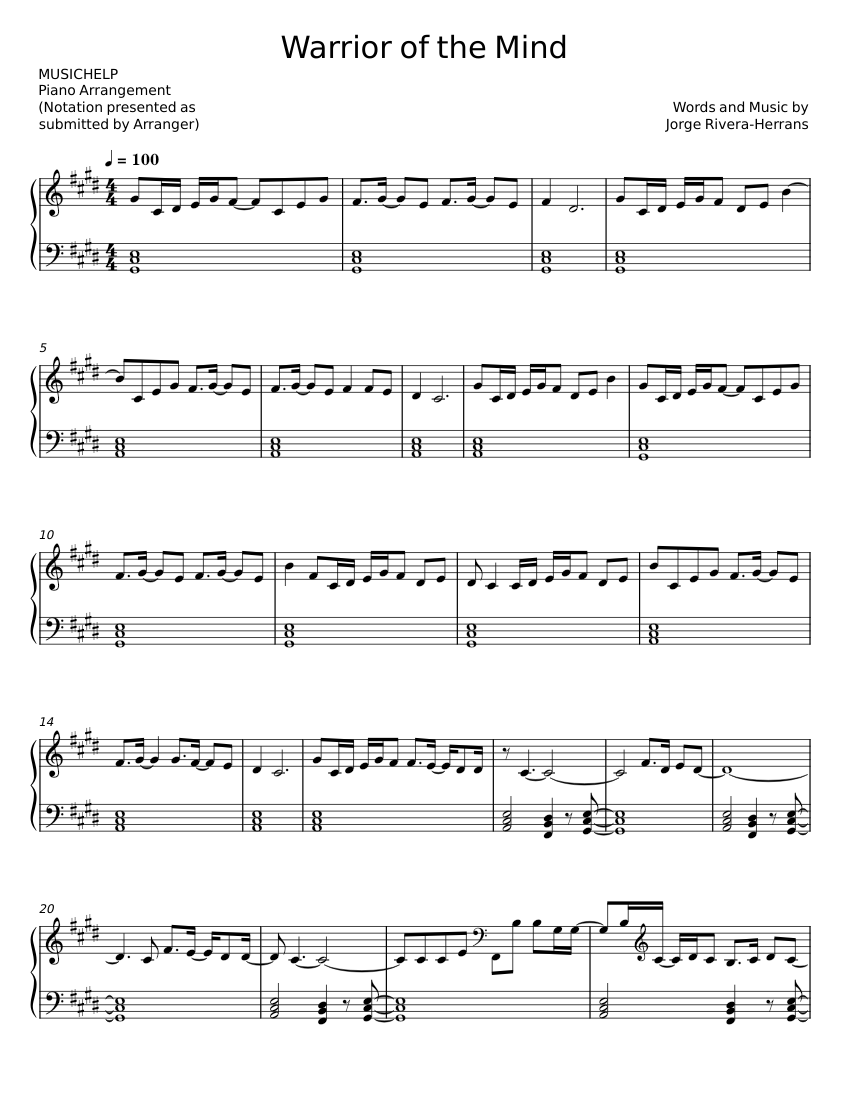 Warrior of the Mind - Jorge Rivera-Herrans Sheet Music for Piano (Solo ...