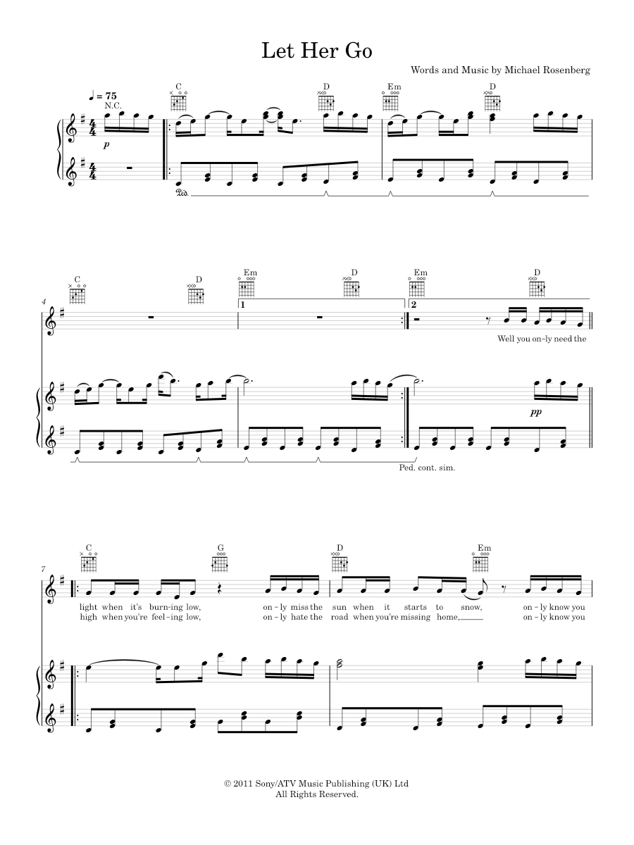 let her go Sheet music for Piano, Vocals by Passenger Official ...