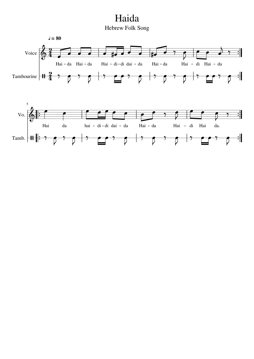 Haida Sheet music for Vocals, Tambourine (Mixed Duet) | Musescore.com