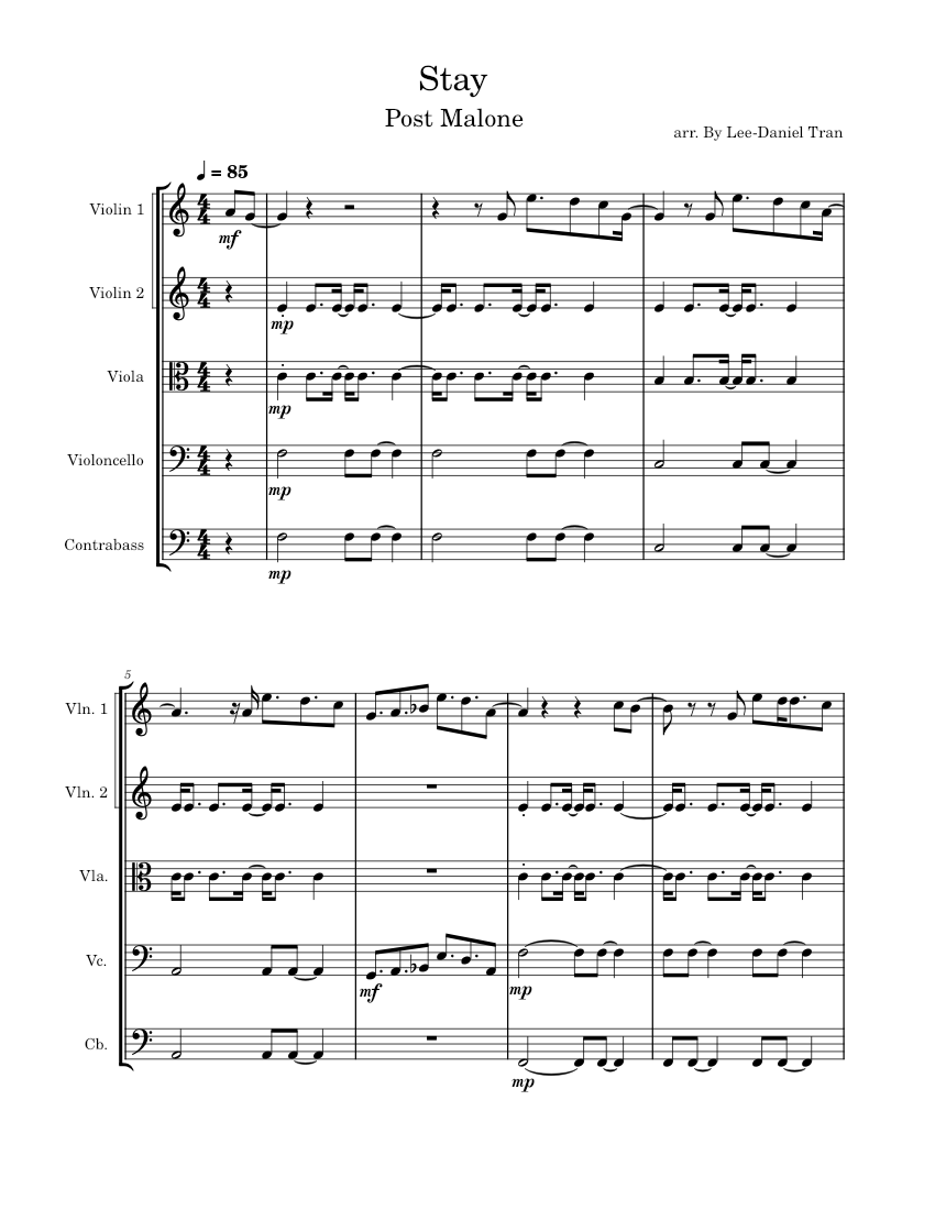 Stay – Post Malone | For String Orchestra Sheet music for Contrabass ...