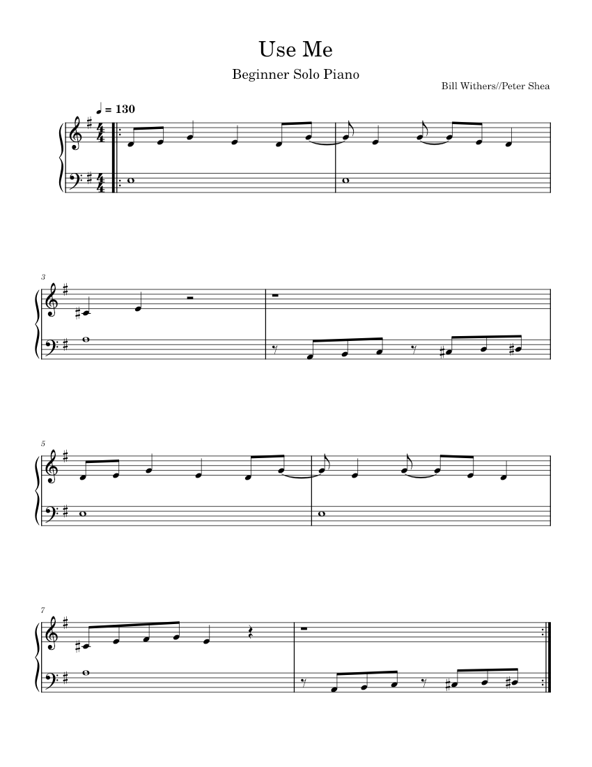 Use Me Bill Withers Sheet Music for Piano (Solo) easy | MuseScore.com