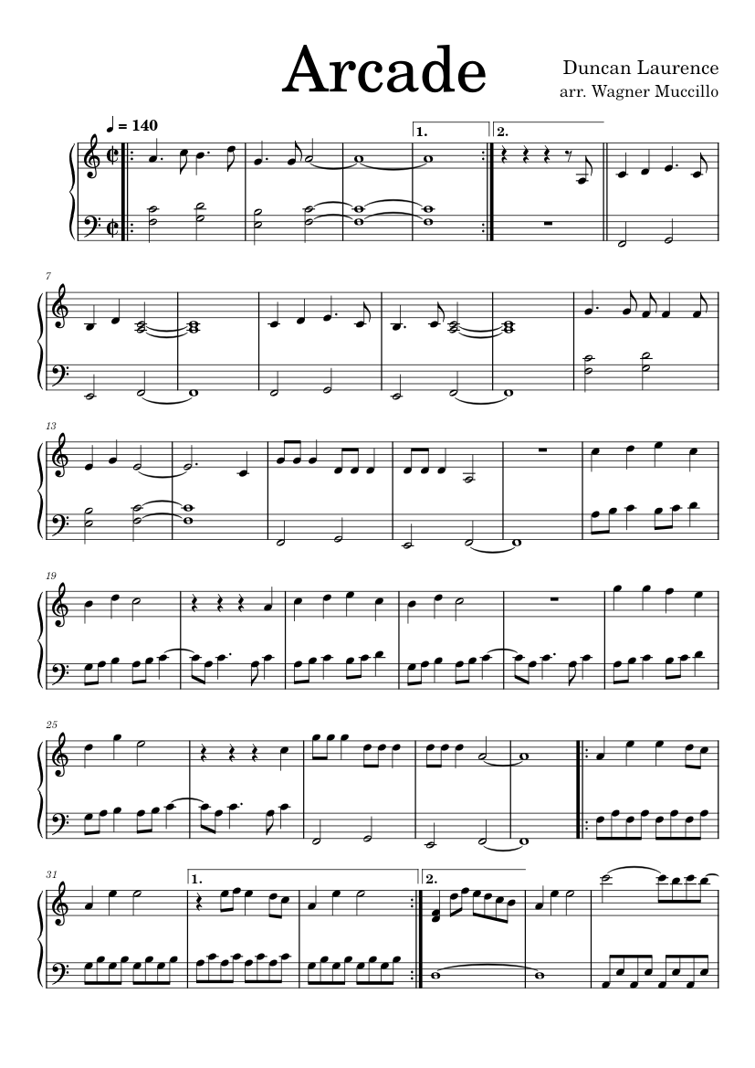 Arcade – Duncan Laurence Arcade Sheet music for Piano (Solo) Easy ...