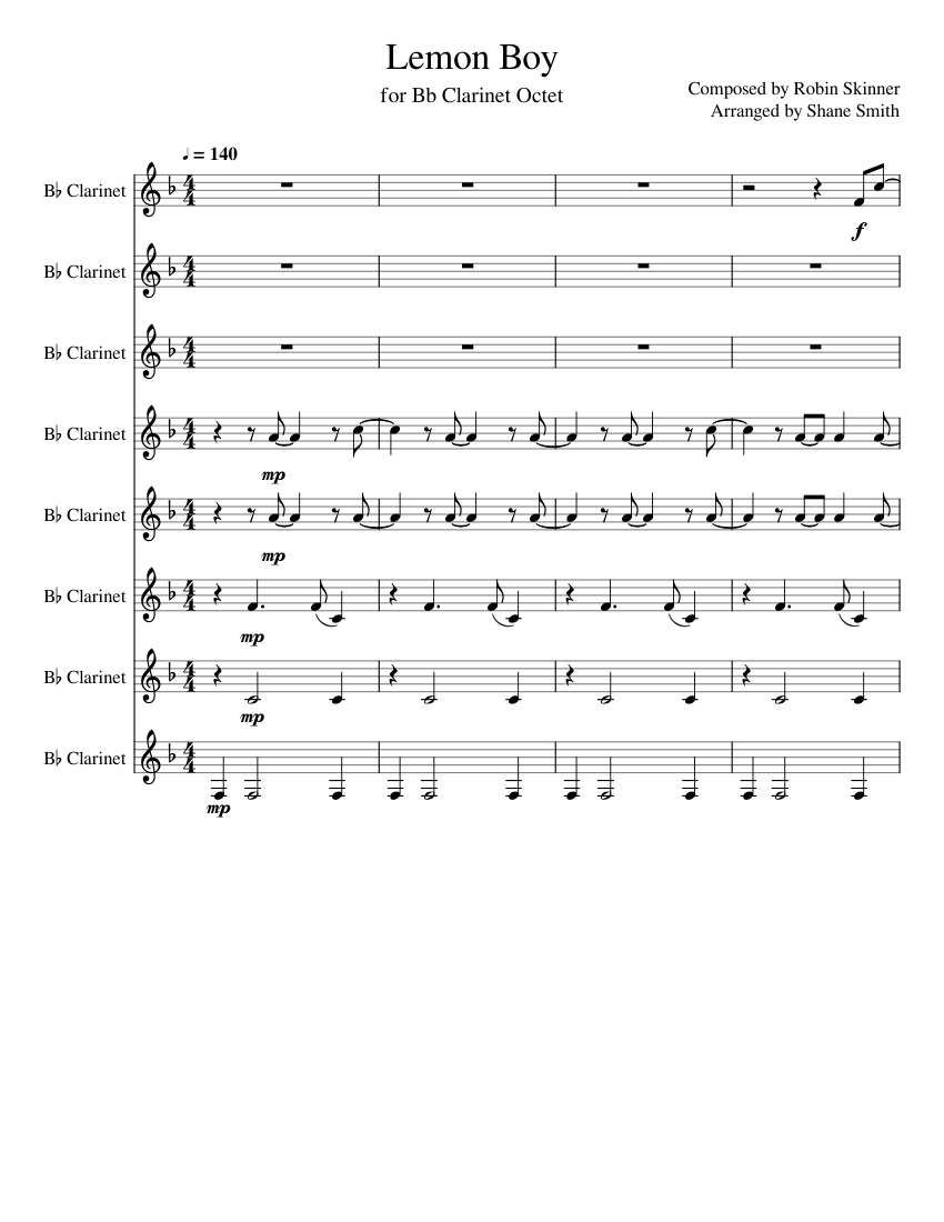 Lemon Boy Bb Clarinet Octet Sheet music for Clarinet in b-flat (Mixed ...