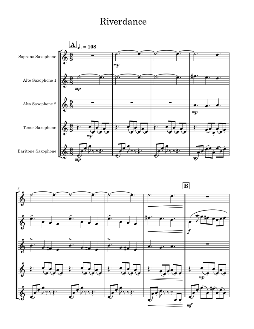 Riverdance – Bill Whelan Riverdance Sheet music for Saxophone alto ...