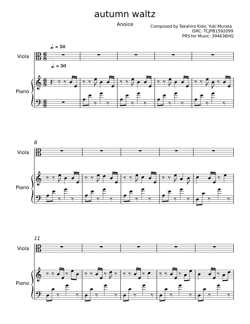 Autumn Waltz - Infinite Stream Sheet music for Piano, Viola (Mixed Trio ...