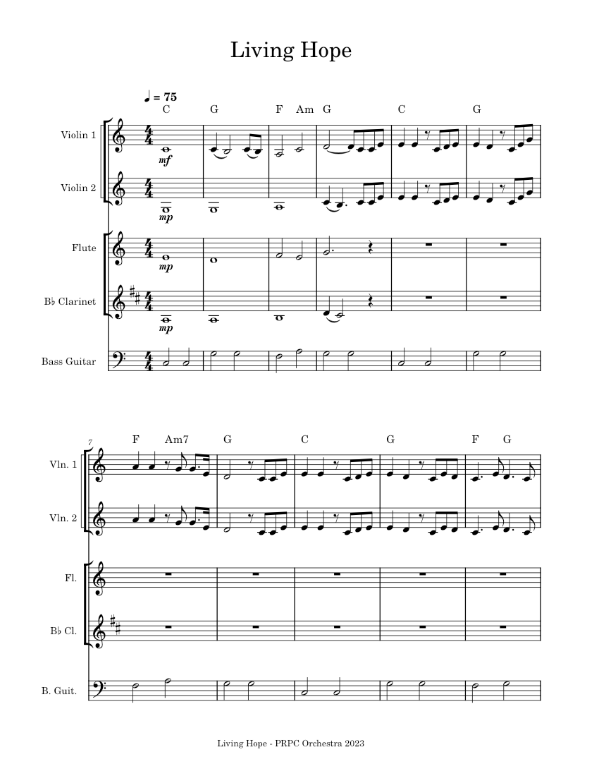 Living Hope Sheet Music with Chords for Flute, Violin, Bass guitar ...