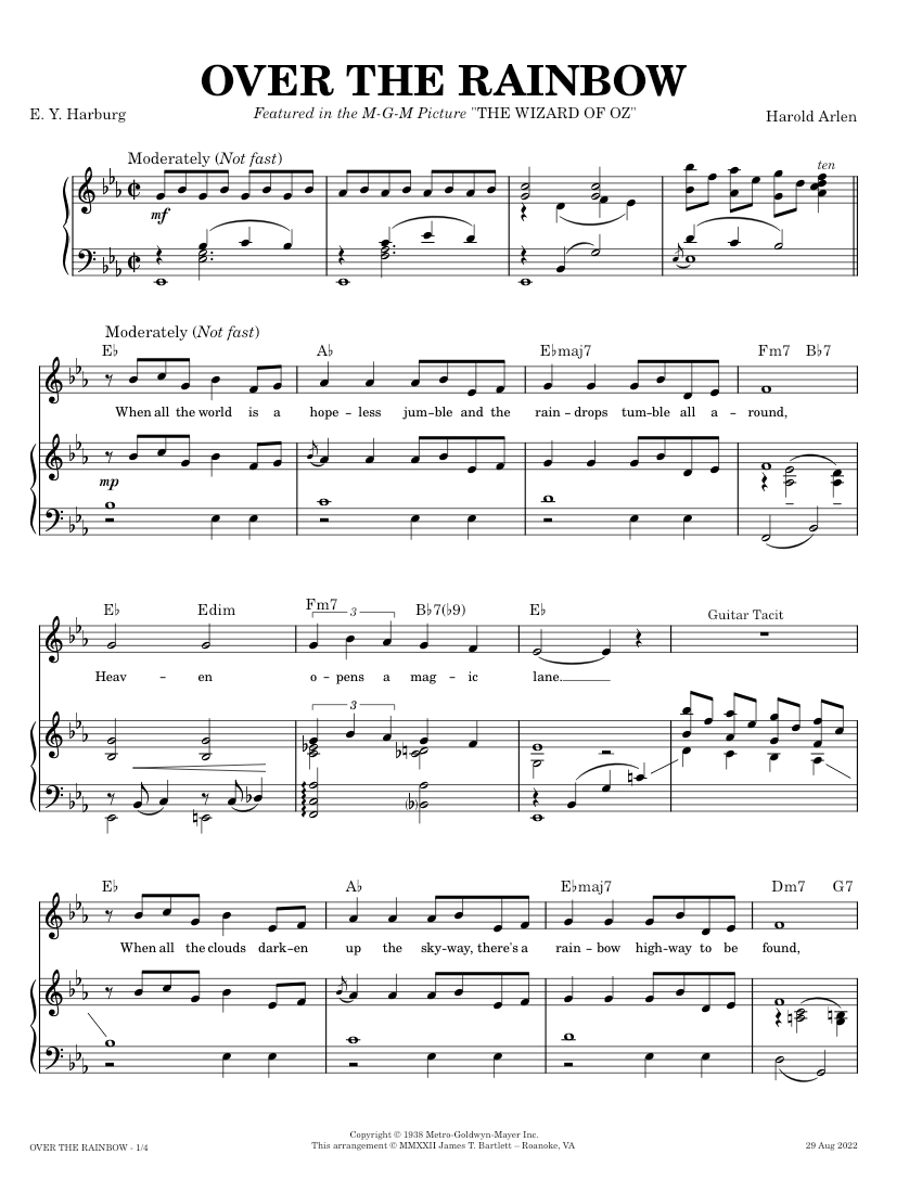 Over The Rainbow Sheet music for Piano, Vocals (Piano-Voice ...