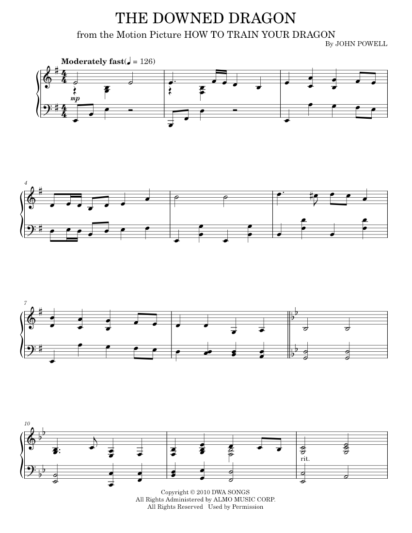Play Official version of The Downed Dragon Sheet Music by John Powell for Piano | MuseScore.com