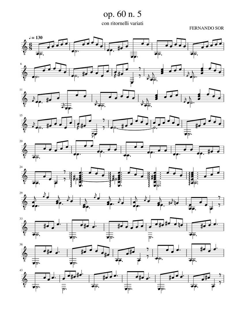 op._60_n._5 Fernando Sor Sheet music for Guitar (Solo) | Musescore.com