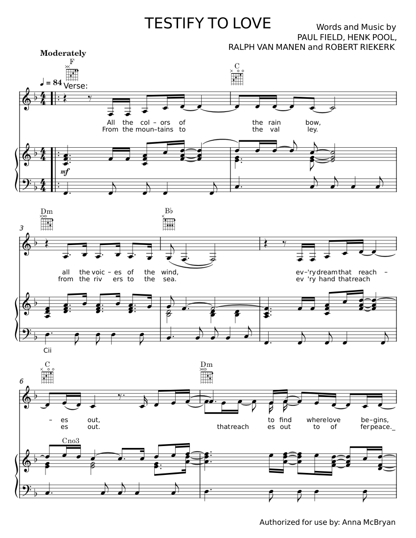 Testify to Love - Avalon Sheet music for Piano (Mixed Trio) | Musescore.com