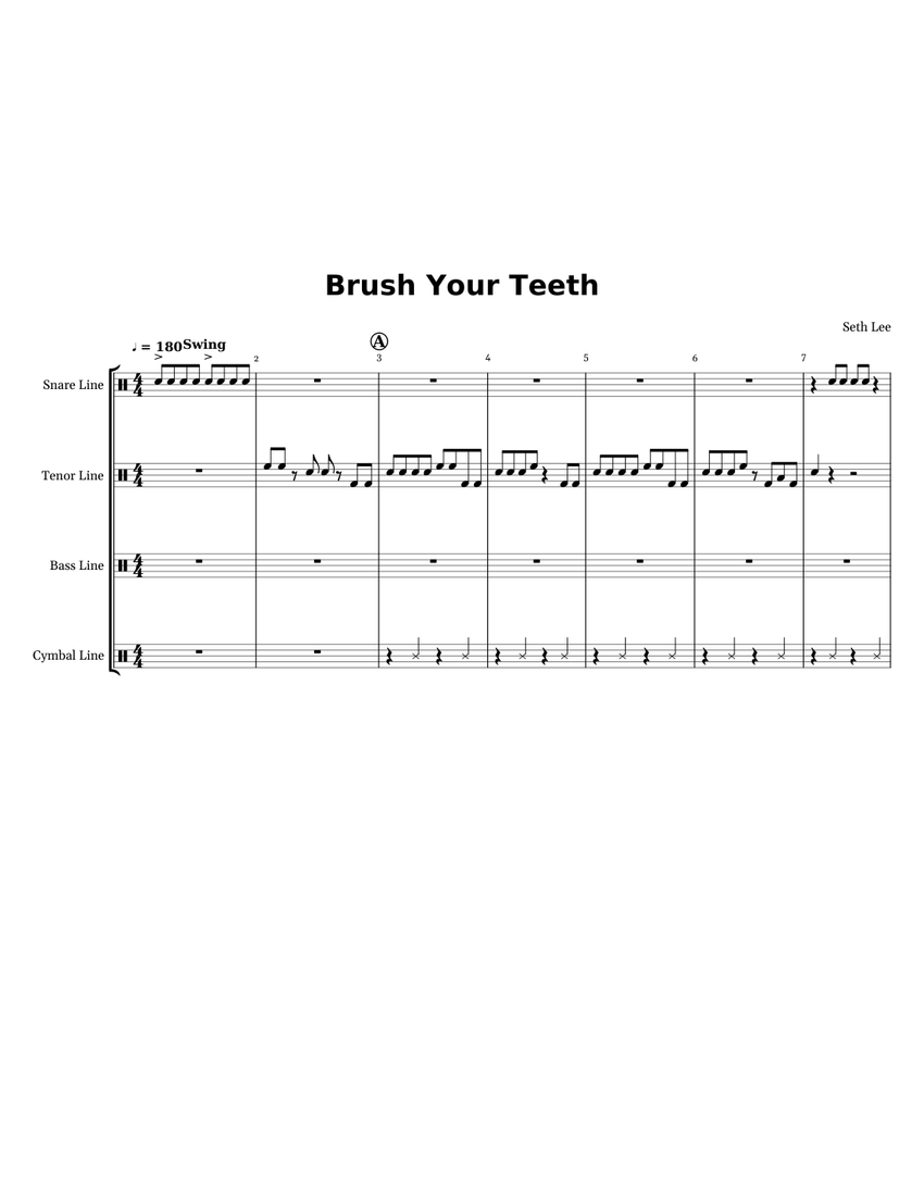 Brush Your Teeth Sheet music for Snare drum, Crash, Tenor drum, Bass ...