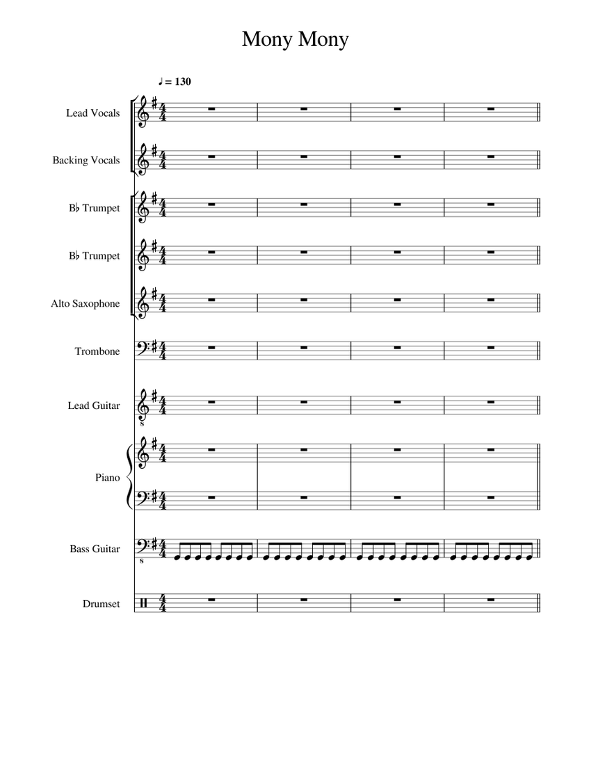 Mony Mony AB Sheet music for Piano, Trombone, Vocals, Saxophone alto ...