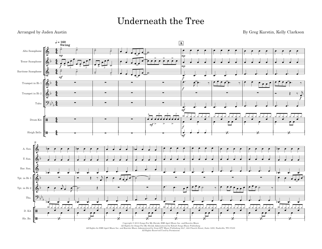Underneath the tree – Kelly Clarkson Sheet Music for Tuba, Saxophone ...